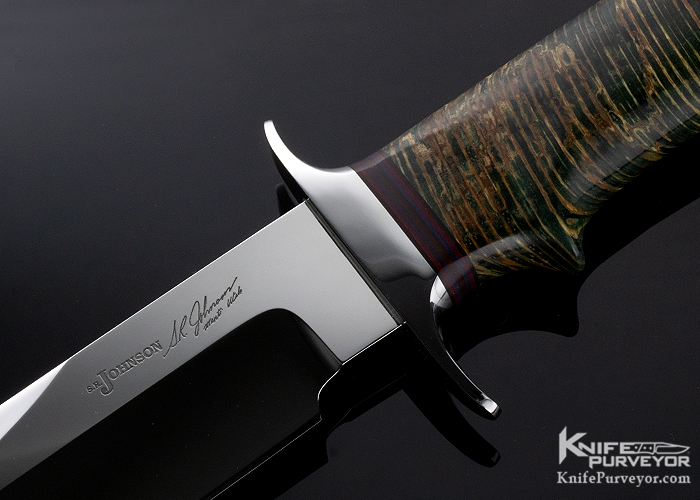 SR Johnson Custom Knife One of a Kind Bowie with Stacked Dyed Leather ...