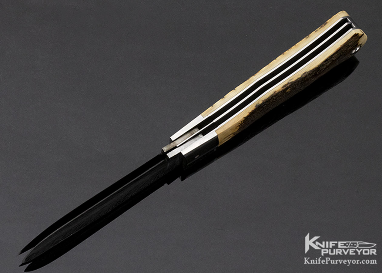 Bill Ruple Custom Knife 2 Blade Mammoth & Feather Pattern Damascus w ...