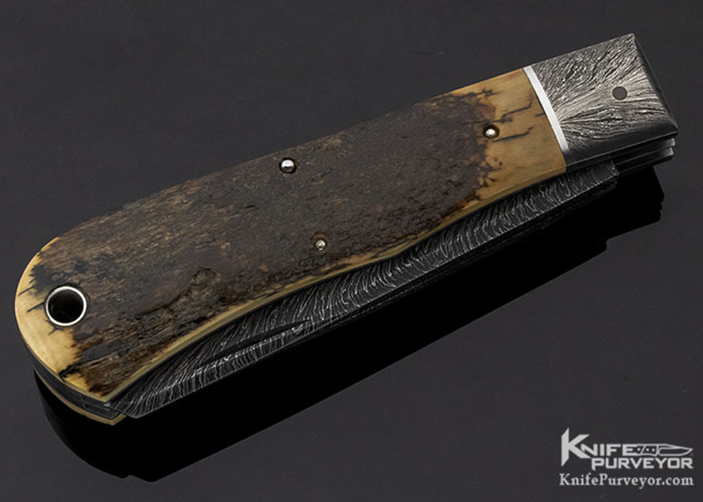 Bill Ruple Custom Knife 2 Blade Mammoth & Feather Pattern Damascus w ...