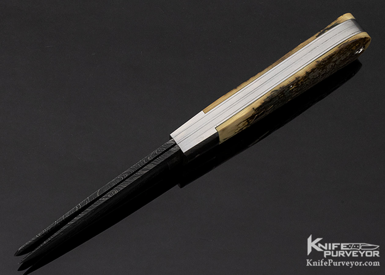 Bill Ruple Custom Knife 2 Blade Mammoth & Feather Pattern Damascus w ...