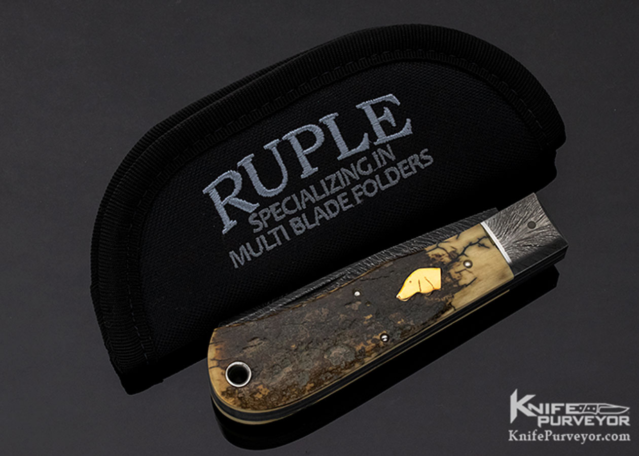 Bill Ruple Custom Knife 2 Blade Mammoth & Feather Pattern Damascus w ...
