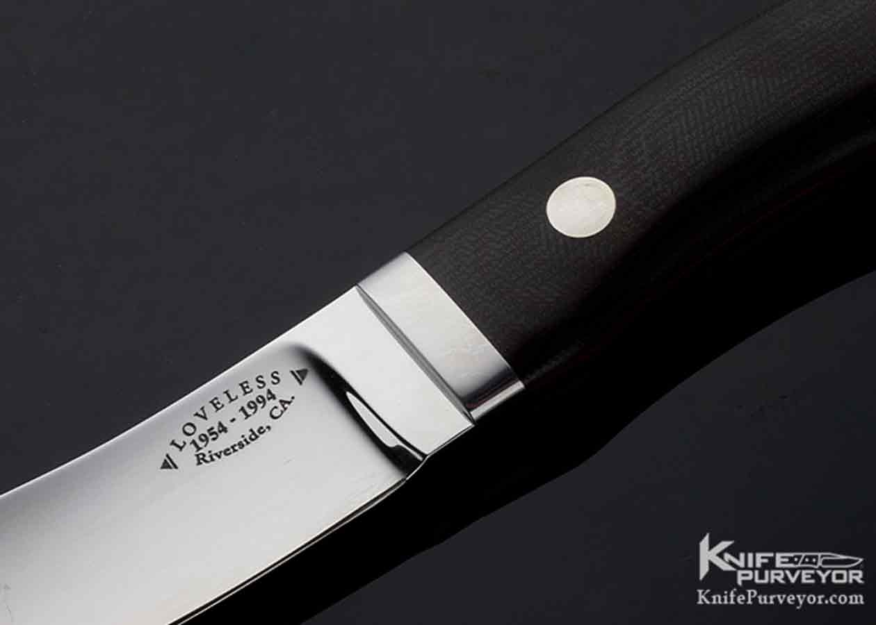 Bob RW Loveless Custom Knife Black Micarta One of a Kind 40th Anniversary Logo Crooked Skinner ...