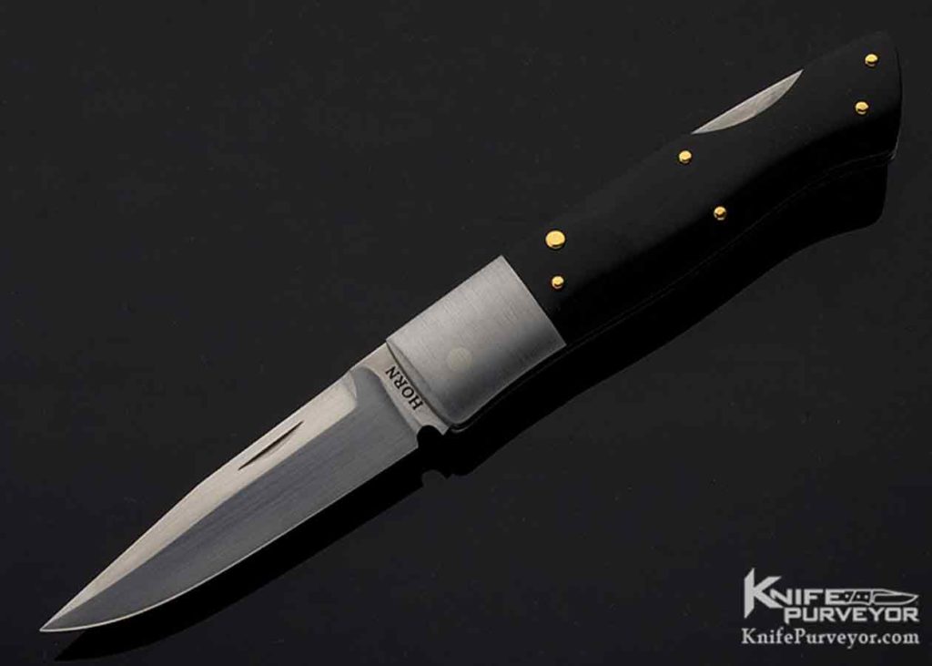 Jess Horn Custom Knife Black Buffalo Horn Gold Pins Stainless Bolster ...