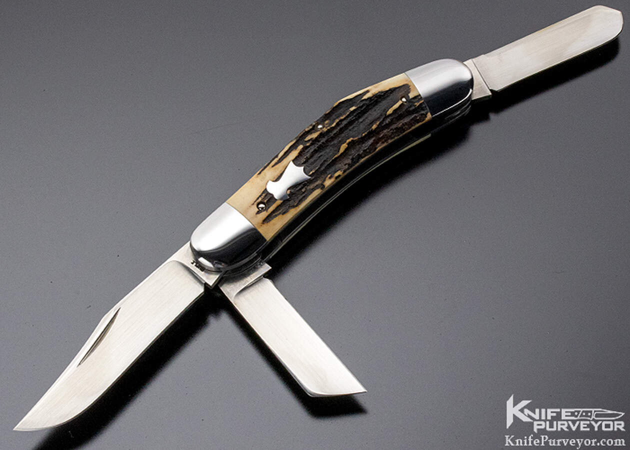 Bill Ruple Custom Knife Amber Stag 3 Blade Sowbelly Slipjoint - Knife ...