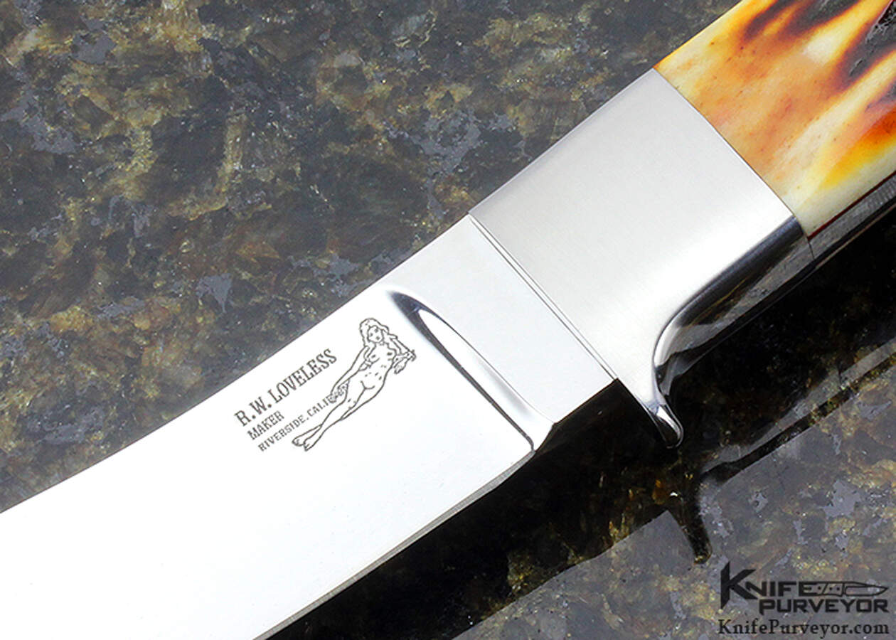Bob Loveless Custom Knife "Double Nude" Amber Stag Pinless Extended ...