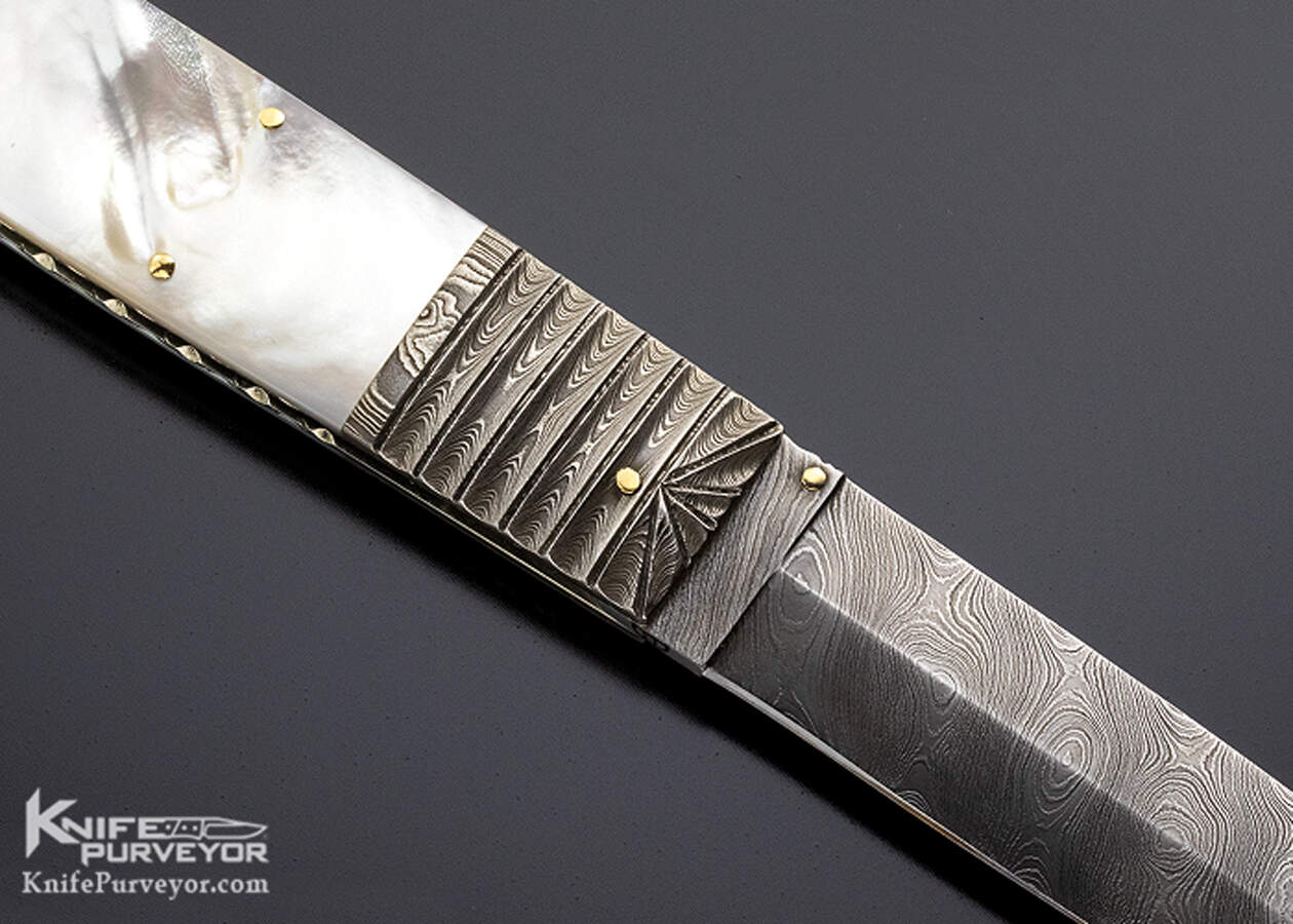 Barry Davis Custom Knife Sole Authorship Damascus Pearl Lockback Dagger ...