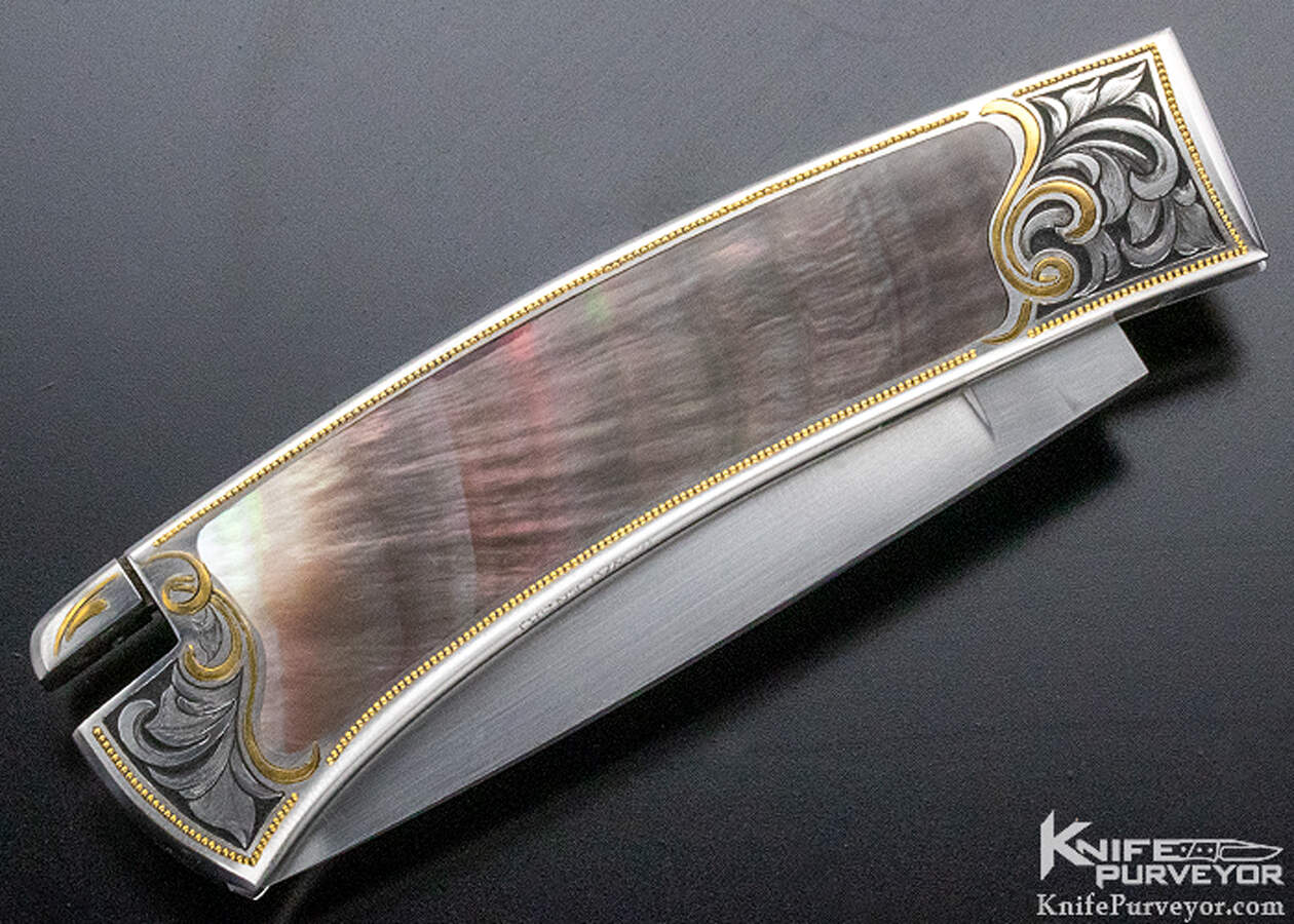 Tim Hancock Custom Knife Julie Warenski Engraved Black Lip Pearl Tail ...