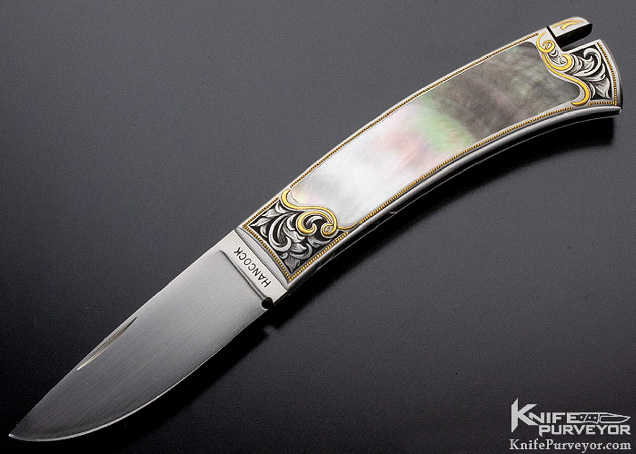 Tim Hancock Custom Knife Julie Warenski Engraved Black Lip Pearl Tail ...