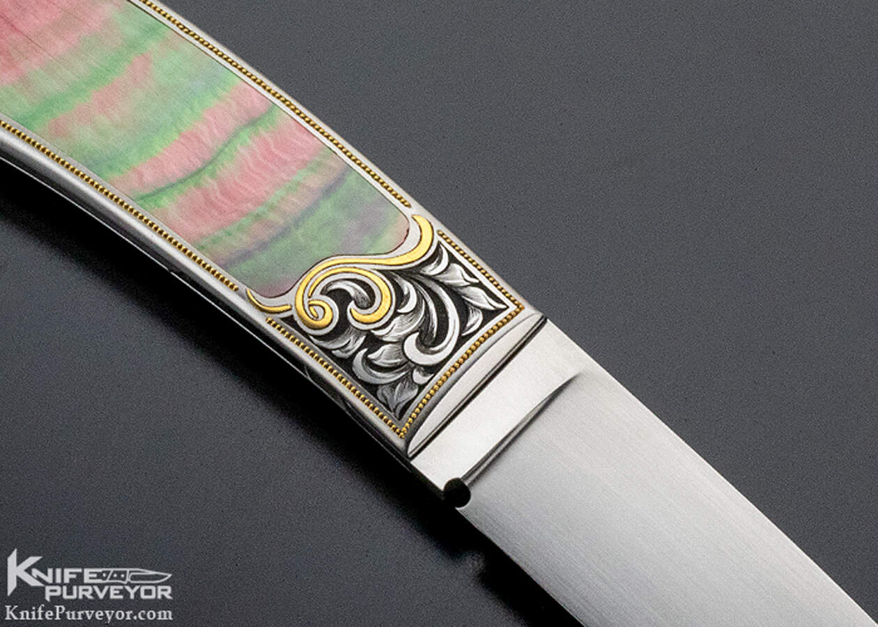 Tim Hancock Custom Knife Julie Warenski Engraved Black Lip Pearl Tail ...