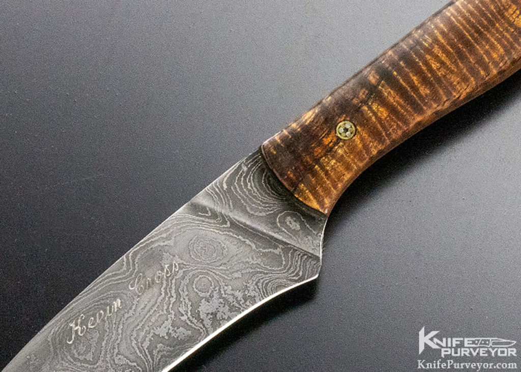 Kevin Cross Custom Knife Damascus and Tiger Striped Maple Fixed Blade ...