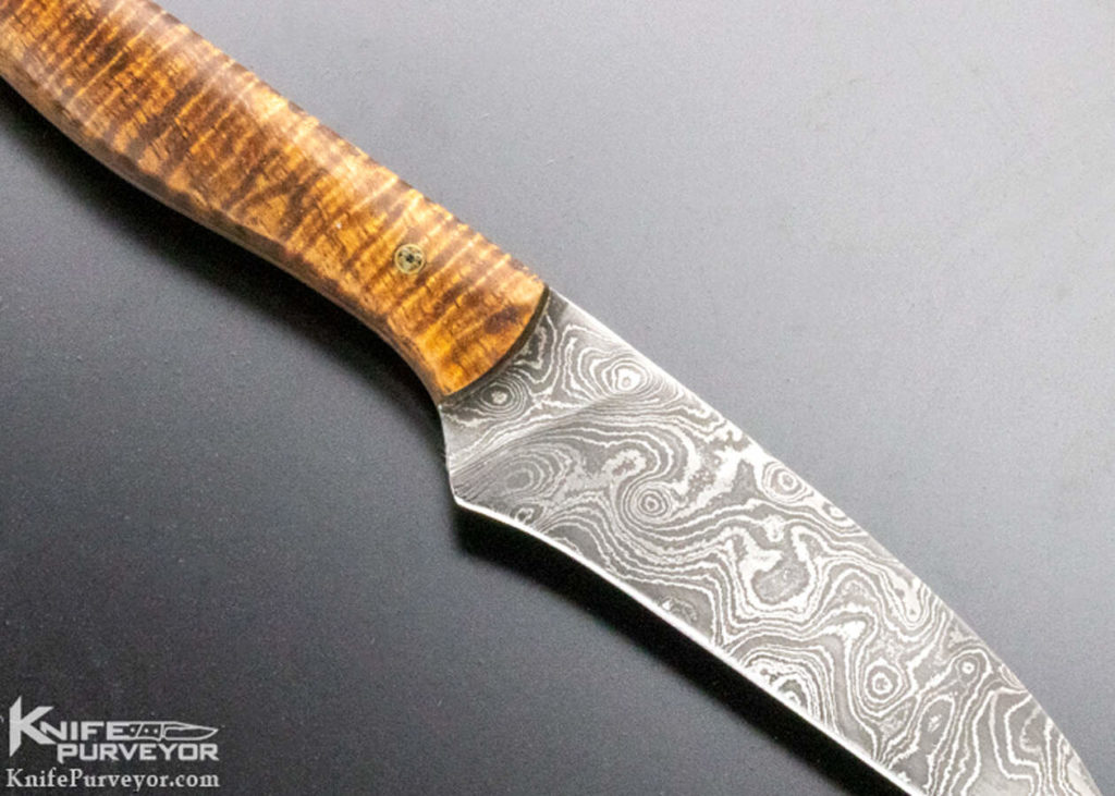 Kevin Cross Custom Knife Damascus and Tiger Striped Maple Fixed Blade ...