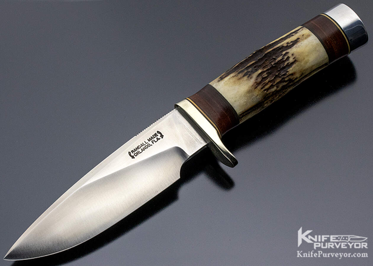 Custom Knife Randall Made Model 25-5 Stag and Stacked Leather with Snap ...