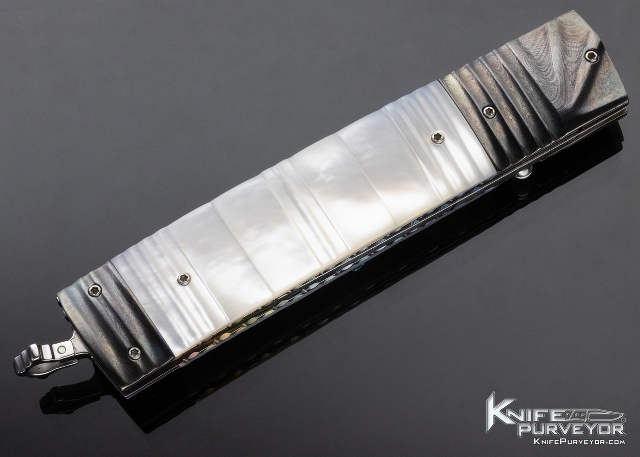 Rex Robinson Custom Knife Damascus Fluted Mother of Pearl Linerlock ...
