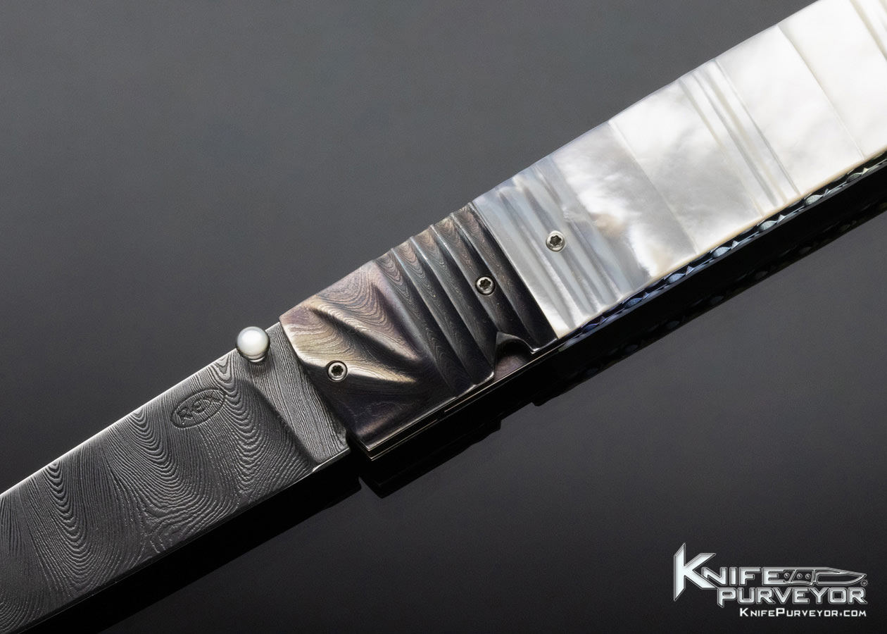 Rex Robinson Custom Knife Damascus Fluted Mother of Pearl Linerlock ...