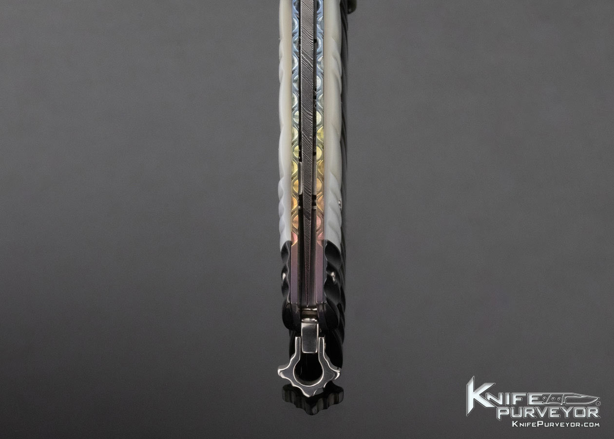 Rex Robinson Custom Knife Damascus Fluted Mother of Pearl Linerlock ...