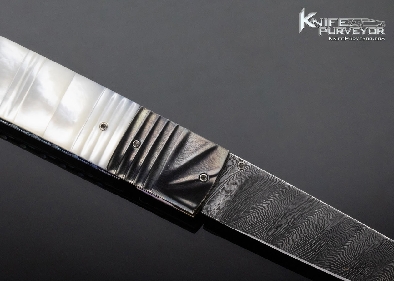 Rex Robinson Custom Knife Damascus Fluted Mother of Pearl Linerlock ...