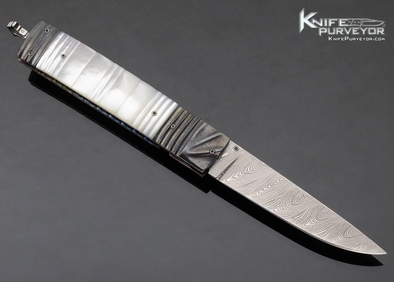 Rex Robinson Custom Knife Damascus Fluted Mother of Pearl Linerlock ...