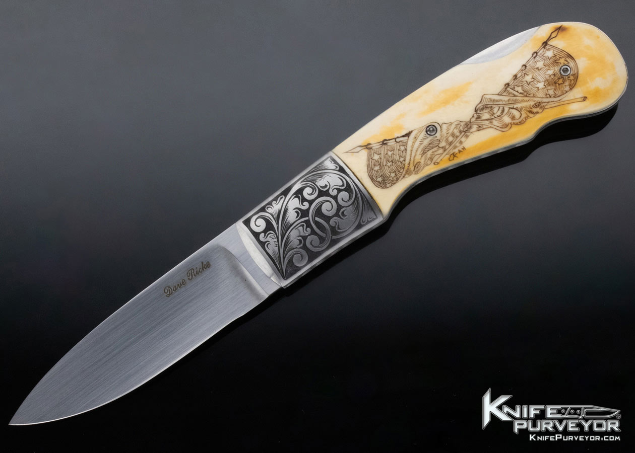 Dave Ricke Custom Knife Fred Harrington Engraved & Scrimshawed Lockback ...