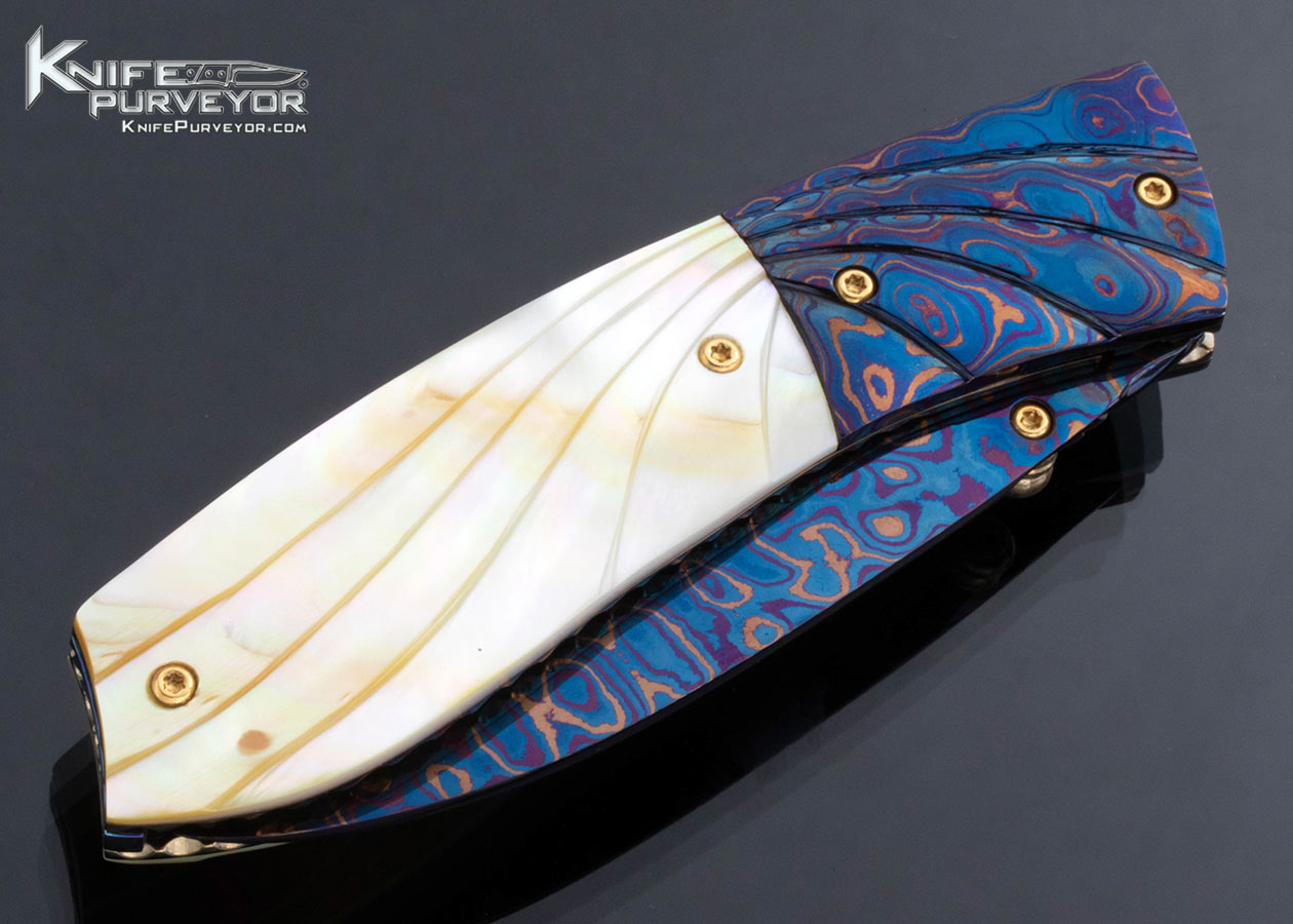 Suchat Jangtanong Custom Knife Blued Damascus Carved South Sea Gold Lip ...