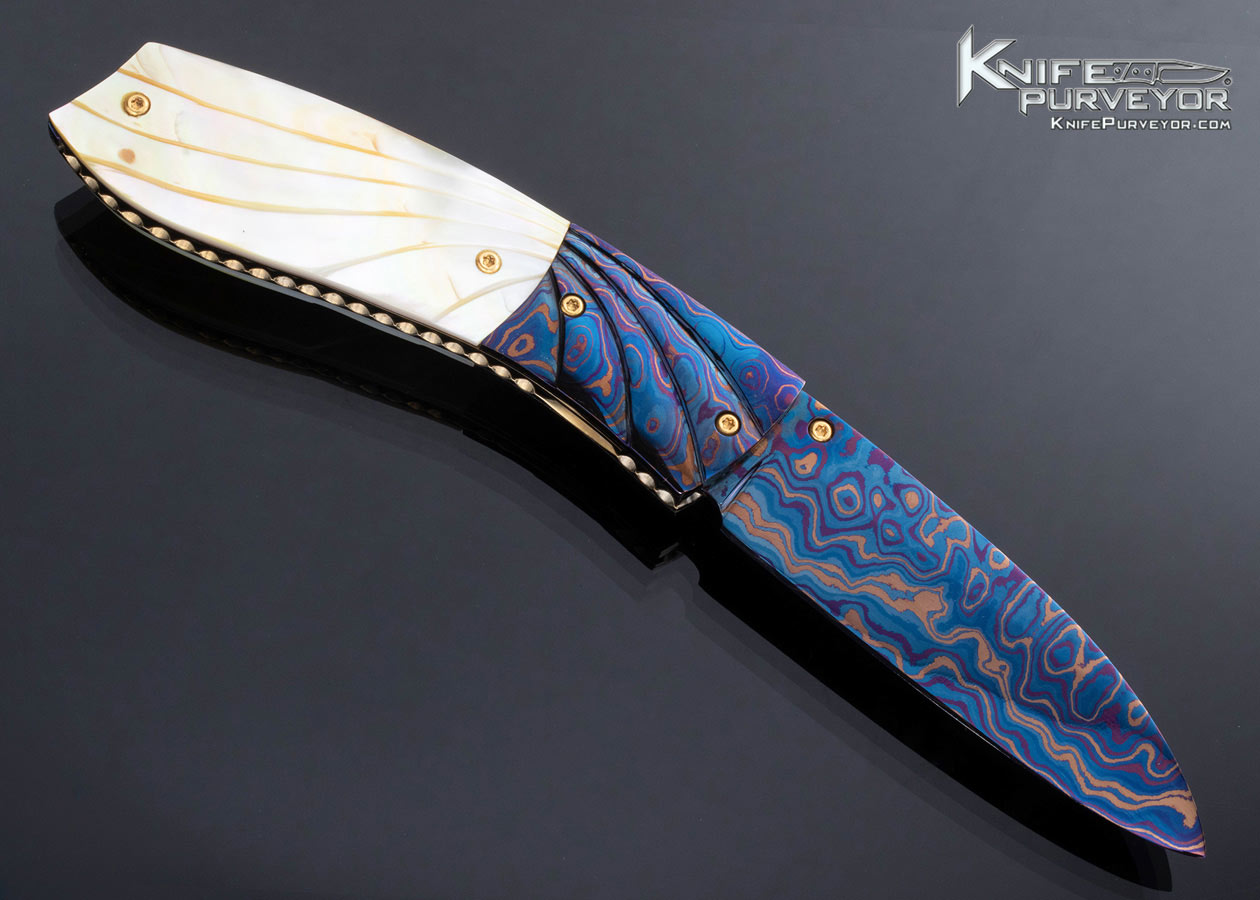 Suchat Jangtanong Custom Knife Blued Damascus Carved South Sea Gold Lip ...