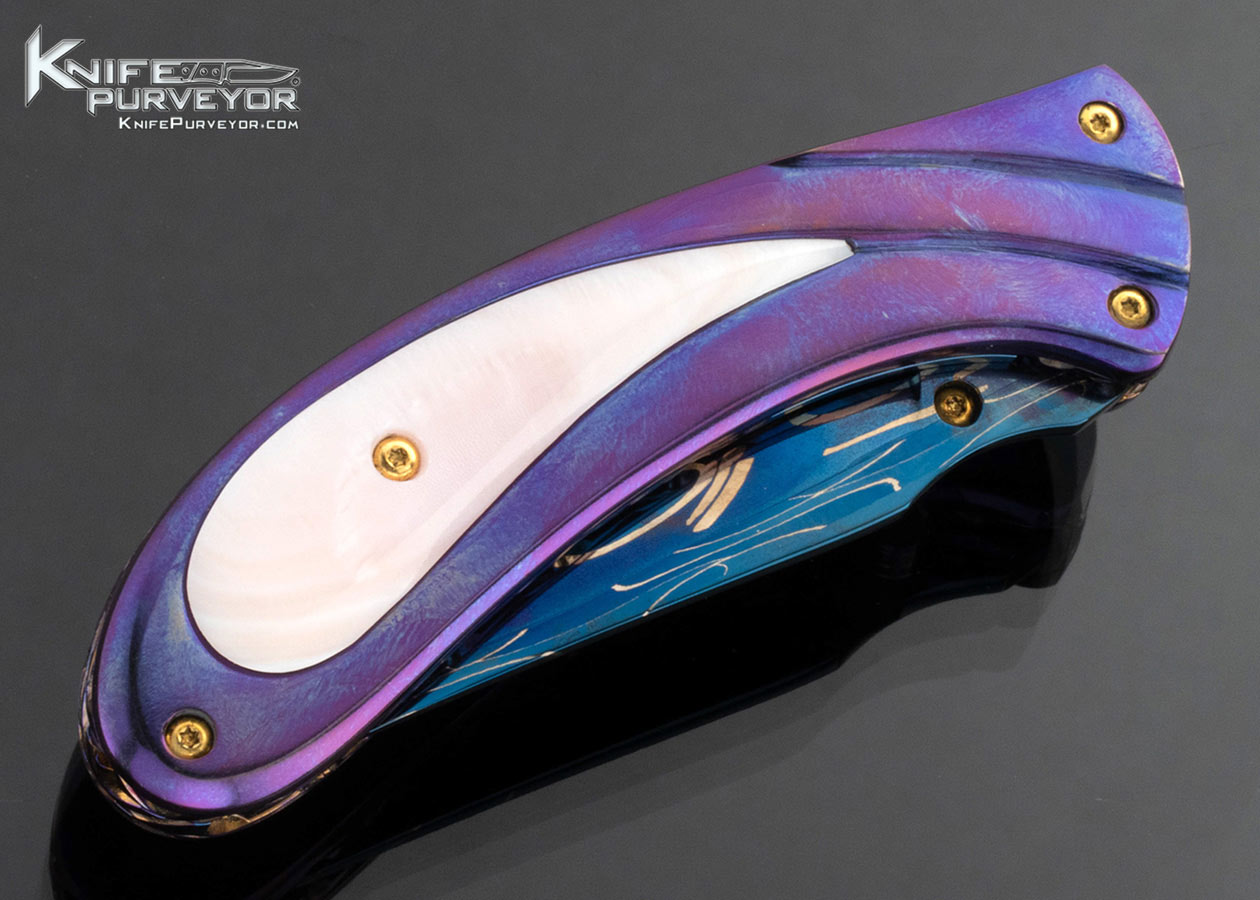 Suchat Jangtanong Custom Knife Blued Damascus with Blued Frame and Pink ...