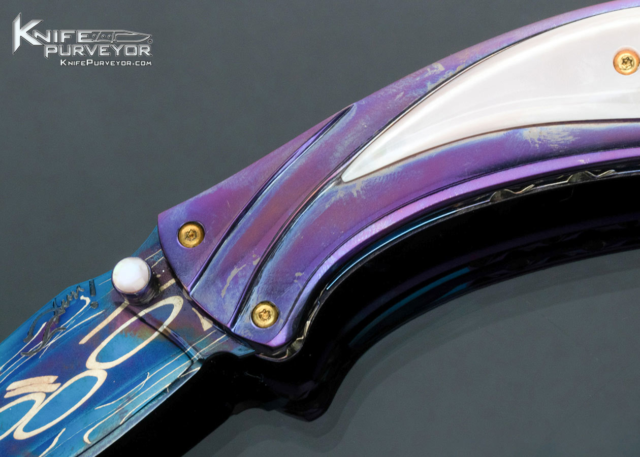 Suchat Jangtanong Custom Knife Blued Damascus with Blued Frame and Pink ...