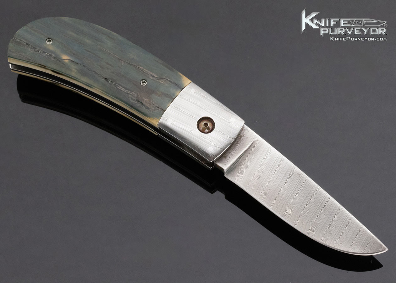 Phil Booth Custom Knife Damascus and Mammoth Button Release Automatic ...