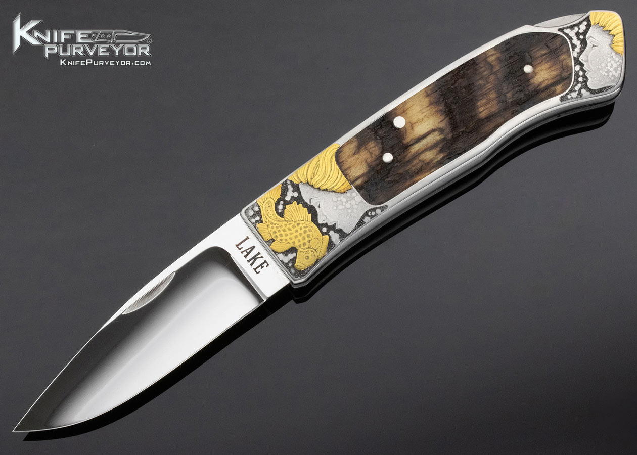 Ron Lake Custom Knife Martin Butler Engraved Sheep Horn Interframe ...