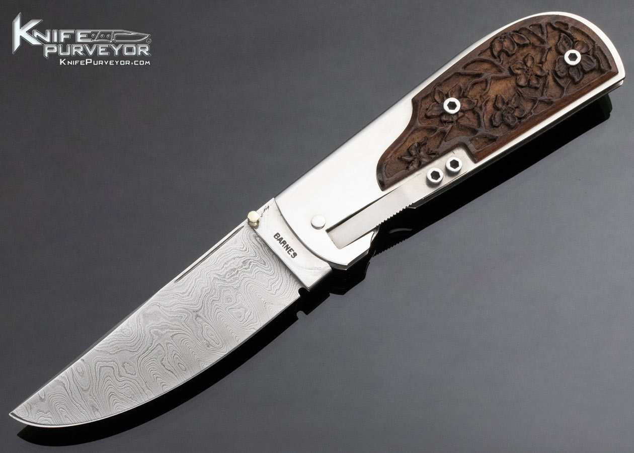 Gary Barnes Custom Knife Sole Authorship Damascus and Carved Wood ...