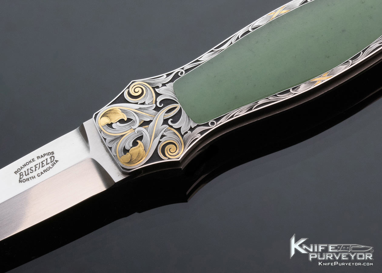Jack Busfield Custom Knife Sam Alfano Engraved Green Jade Interframe ...
