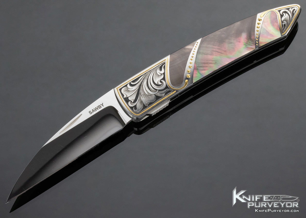 Scott Sawby Custom Knife Black Lip Pearl Skimmer with 24Kt Gold Inlays ...