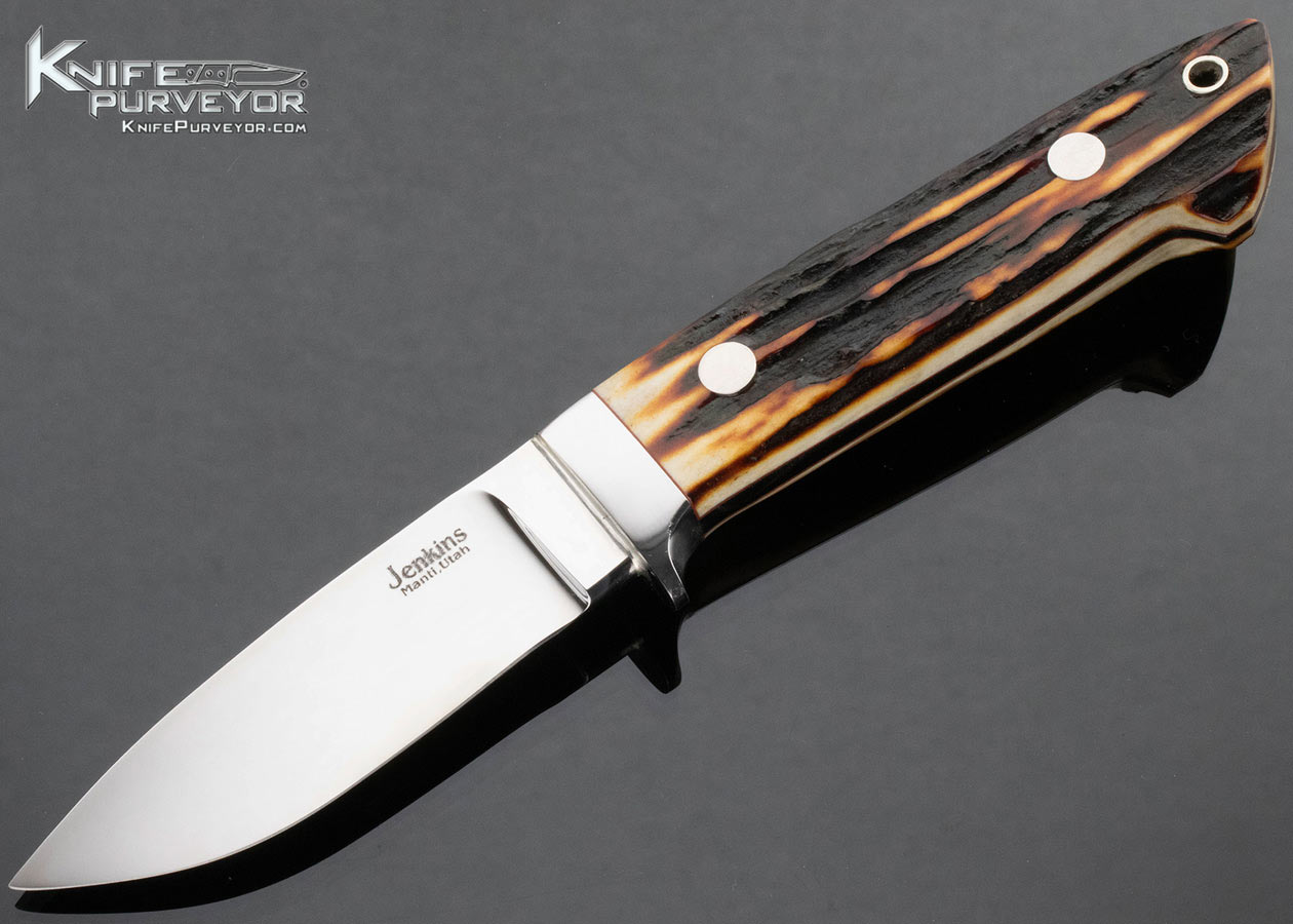 Mitch Jenkins Custom Knife Amber Stag Drop Point Hunter with Hand ...