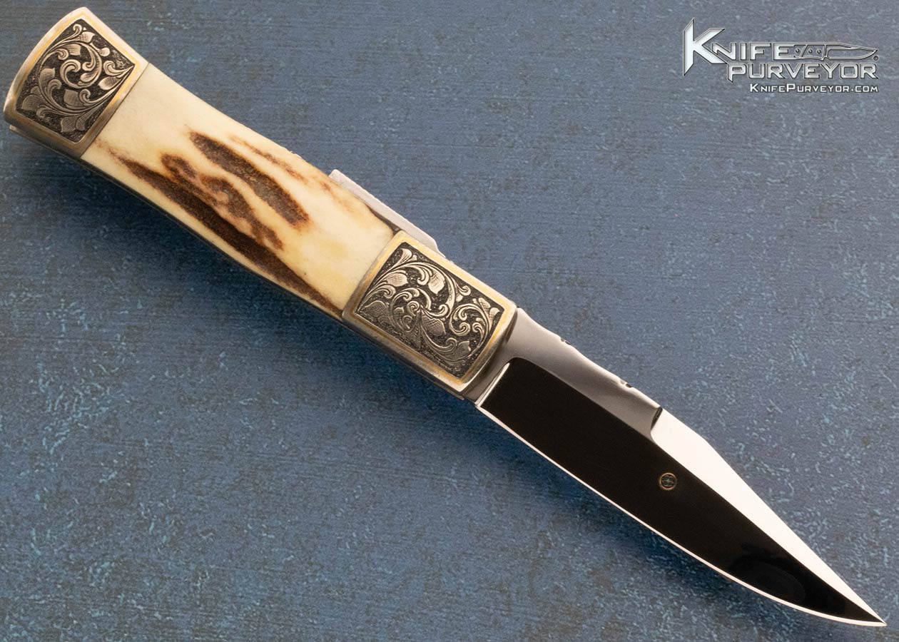 Lloyd Hale Custom Knife Engraved Stag Front Lock - Knife Purveyor