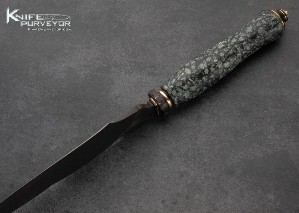 Doug Casteel Custom Knife Blued Damascus and Carved Black Jade with ...