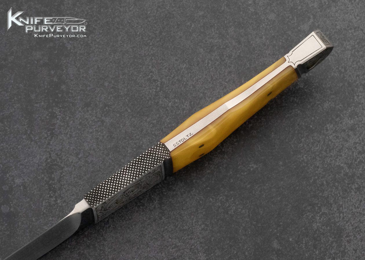 Dietmar Kressler Custom Knife Amber Integral "Stiff Horn" Engraved by ...