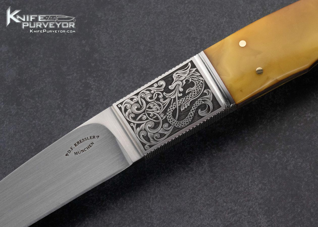 Dietmar Kressler Custom Knife Amber Integral "Stiff Horn" Engraved by ...