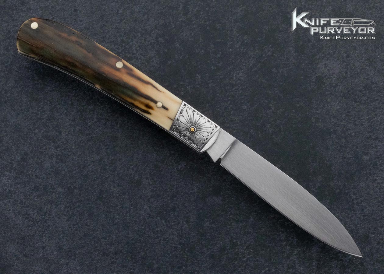 Tim Britton Custom Knife Jim Small Engraved Mammoth Slipjoint with Gold ...