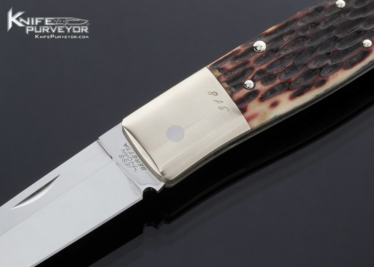 Jess Horn Custom Knife Stag Beretta Knife Mirror Polished Blade with ...