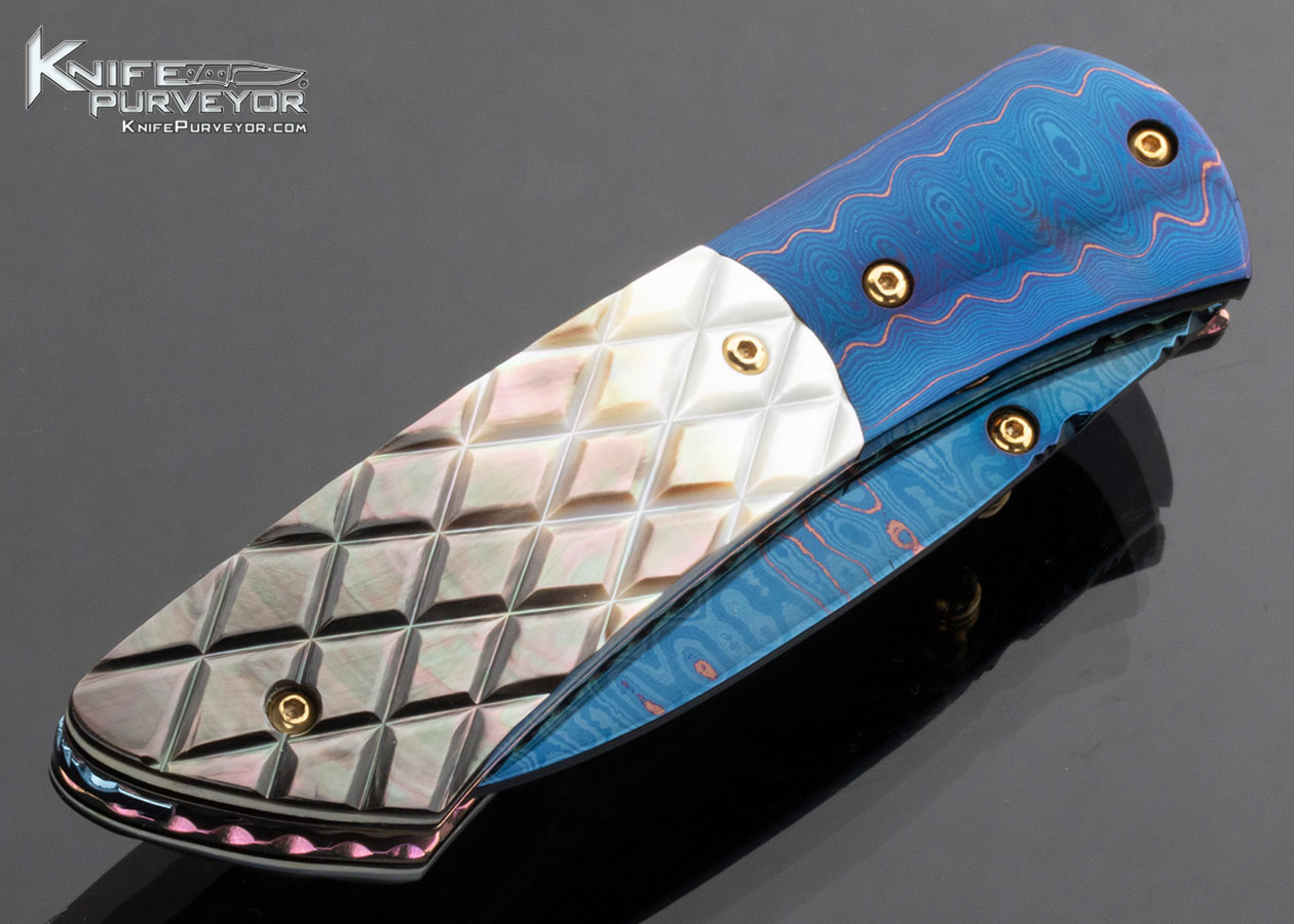 Suchat Jangtanong Custom Knife Blued Damascus and Checkered Pearl Liner ...
