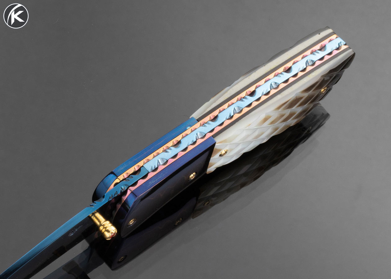 Suchat Jangtanong Custom Knife Blued Damascus and Checkered Pearl Liner ...