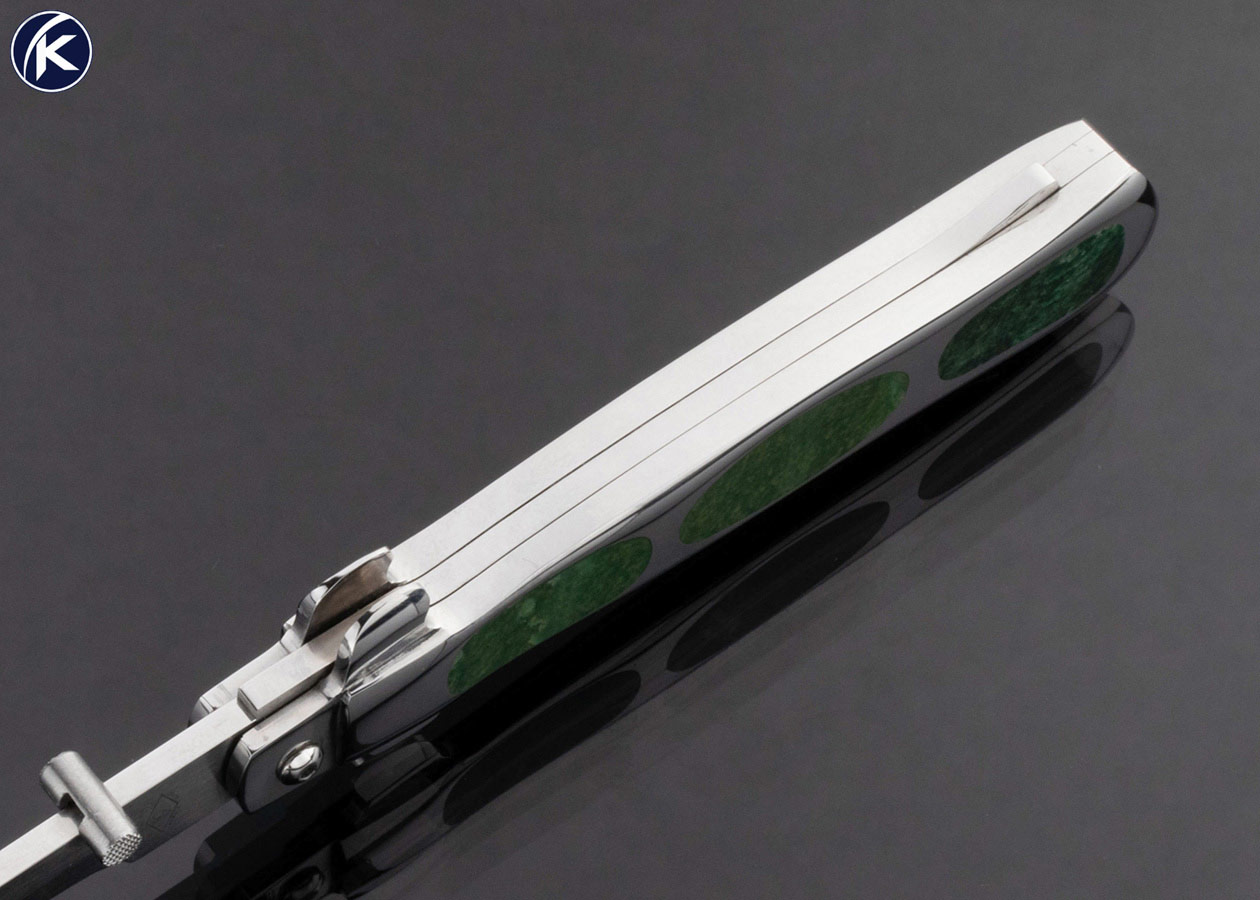 Chuck Stewart Custom Knife Jade Interframe Lockback Dagger - Knife Purveyor