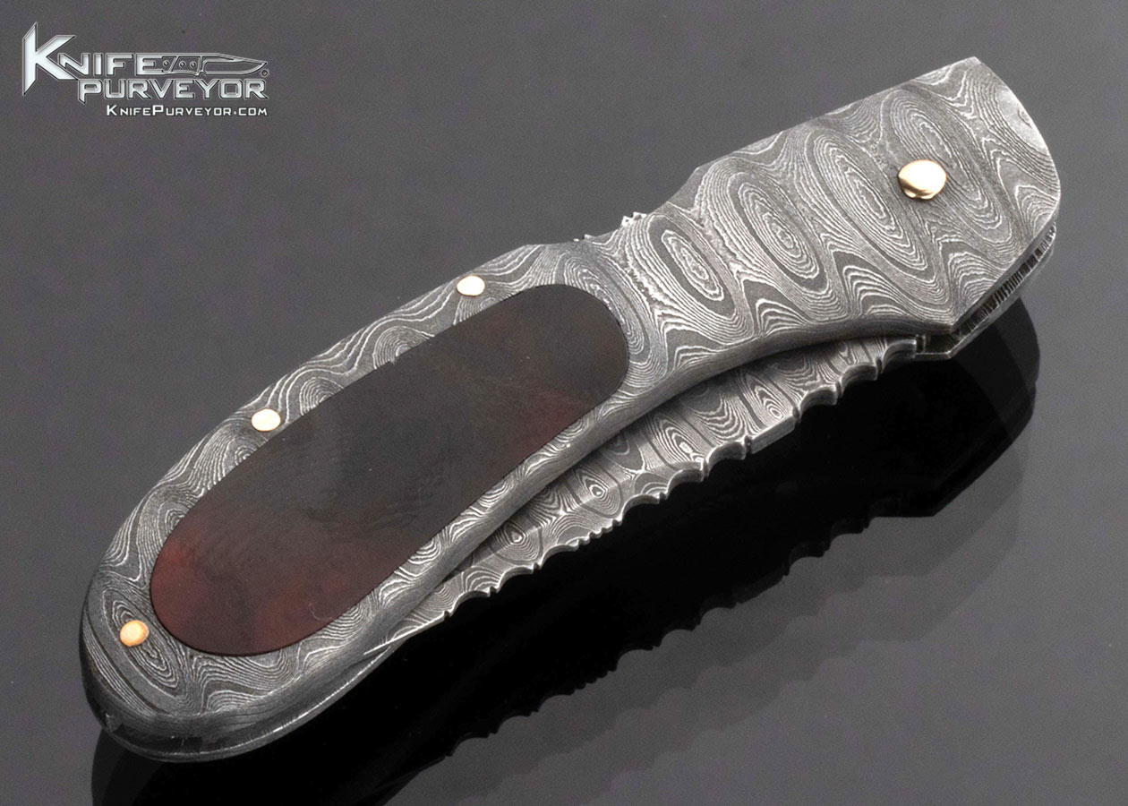 Joe Kious Custom Knife Damascus and Amber Interframe Automatic Lockback ...