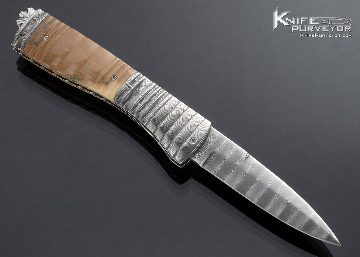 Rex Robinson Custom Knife Carved Damascus and Mammoth Automatic ...