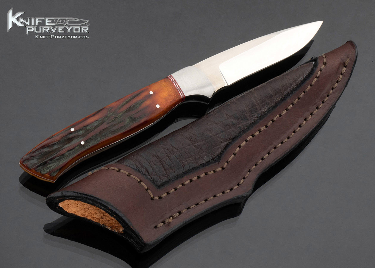 L.L Jones Custom Knife Small Fixed Blade Amber Stag - Knife Purveyor
