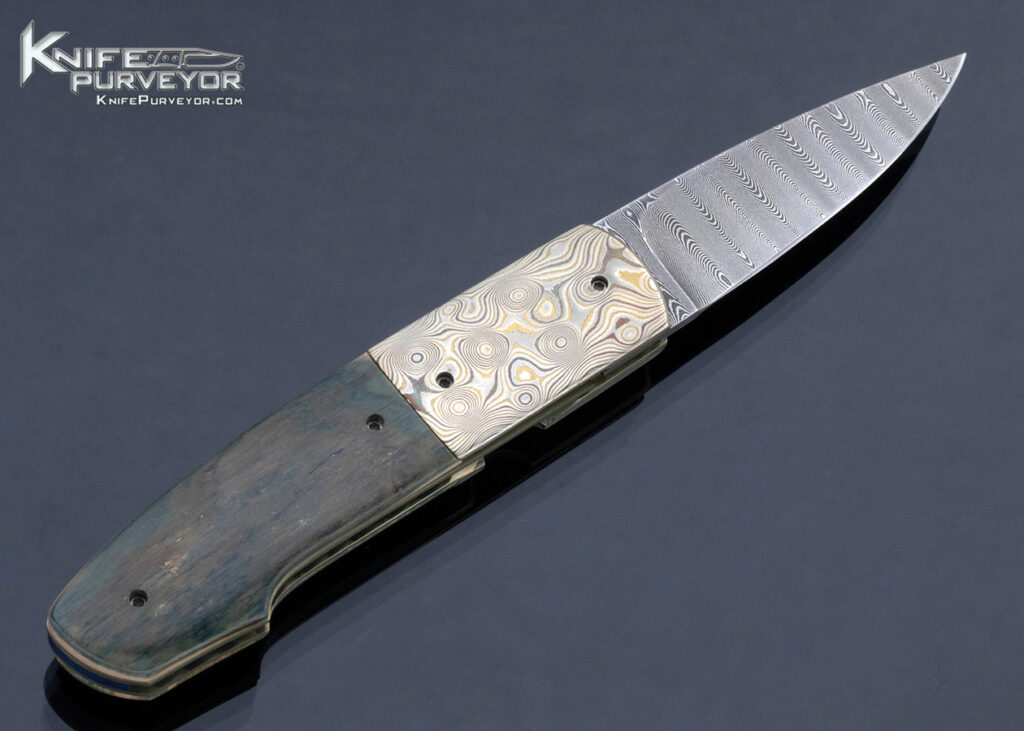 Stan Fujisaka Custom Knife Damascus and Green Mammoth with Mokume ...