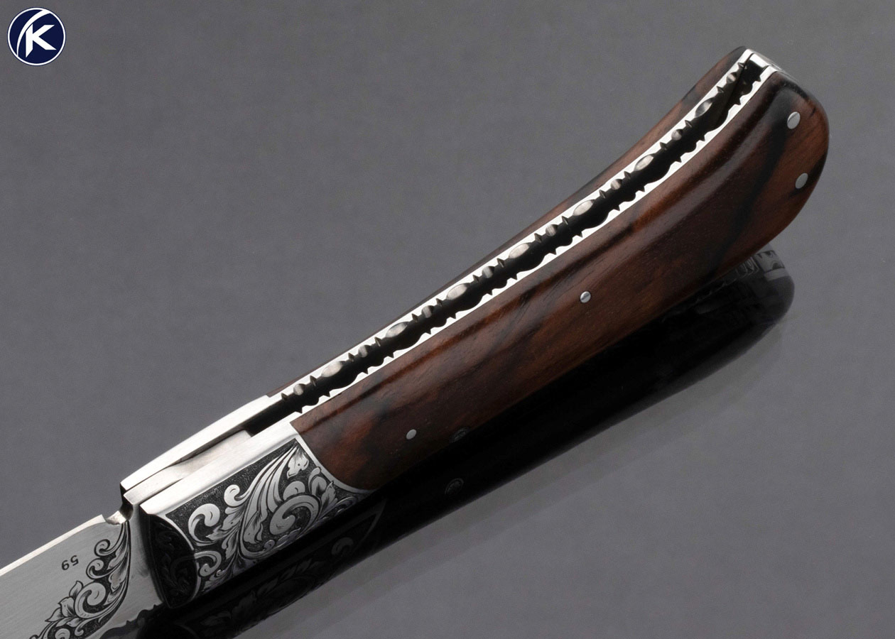 Barry Trindle Custom Knife Engraved Ironwood Lockback with Escutcheon ...