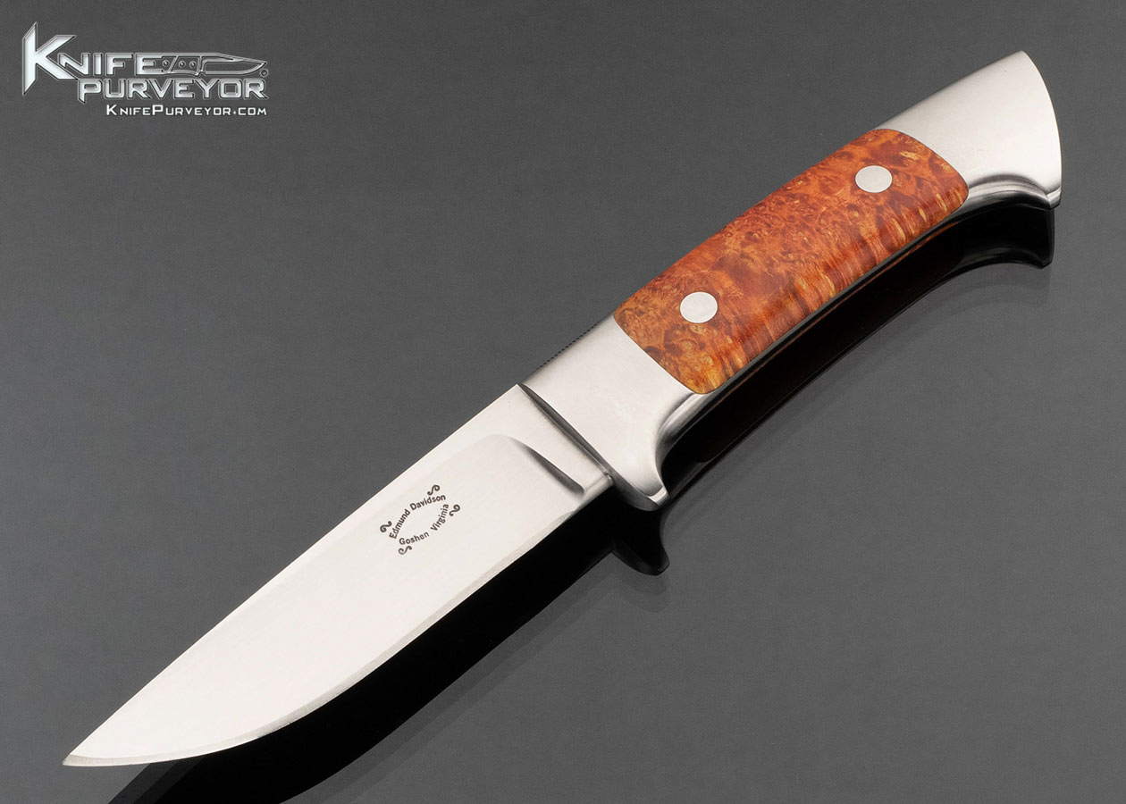 Edmund Davidson Custom Knife Maple Burl Wood Integral Drop Point ...