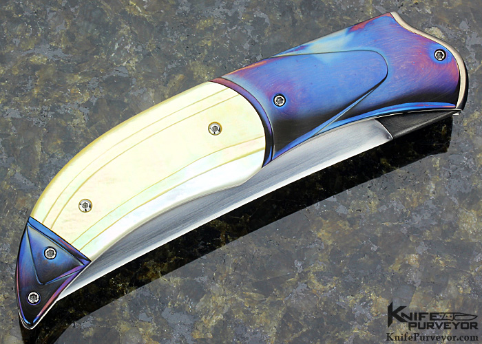 Rex Robinson Custom Knife Fluted Gold Lip Pearl Shell & Fluted Blued ...