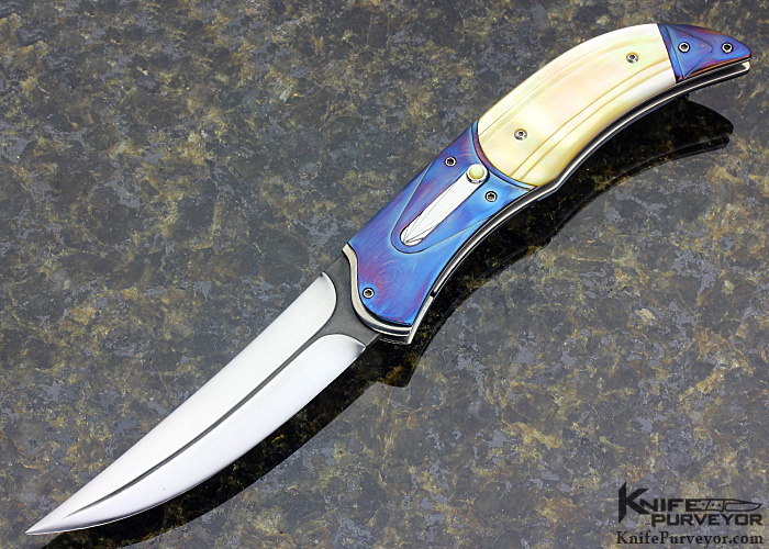 Rex Robinson Custom Knife Fluted Gold Lip Pearl Shell & Fluted Blued ...