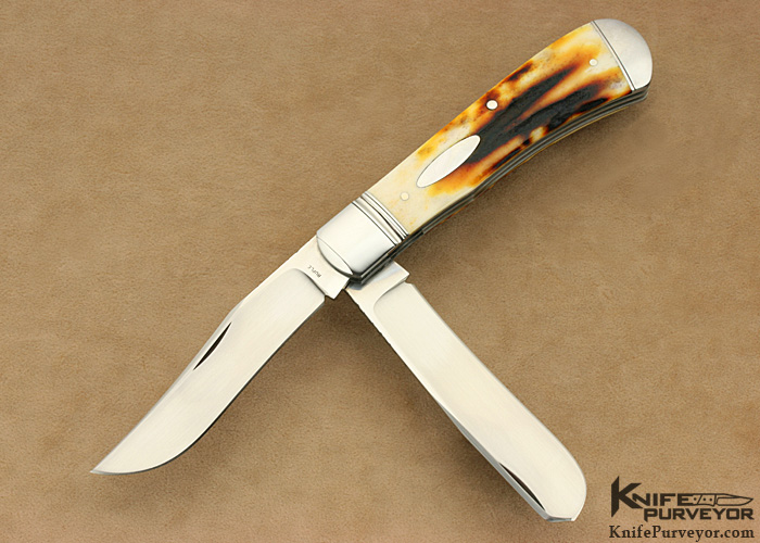 Bill Ruple Custom Knife Amber Stag 2 Blade Trapper Slip Joint - Knife ...